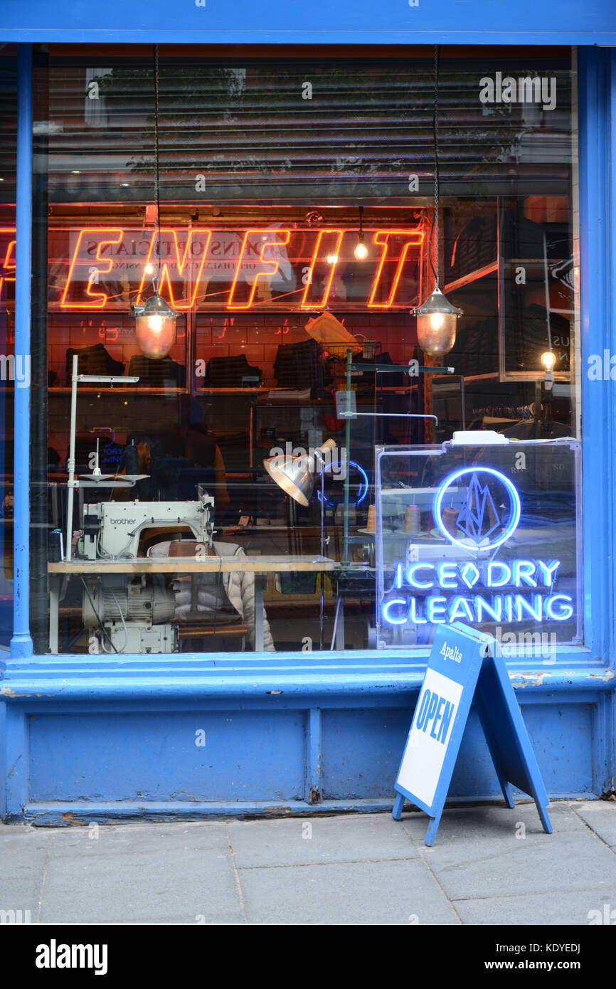 Blue window, with Neon Stock Photo - Alamy