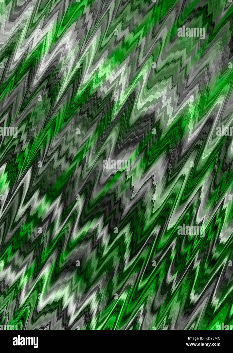 Abstract chaotic pattern in a zigzag shape in green and silver grey ...