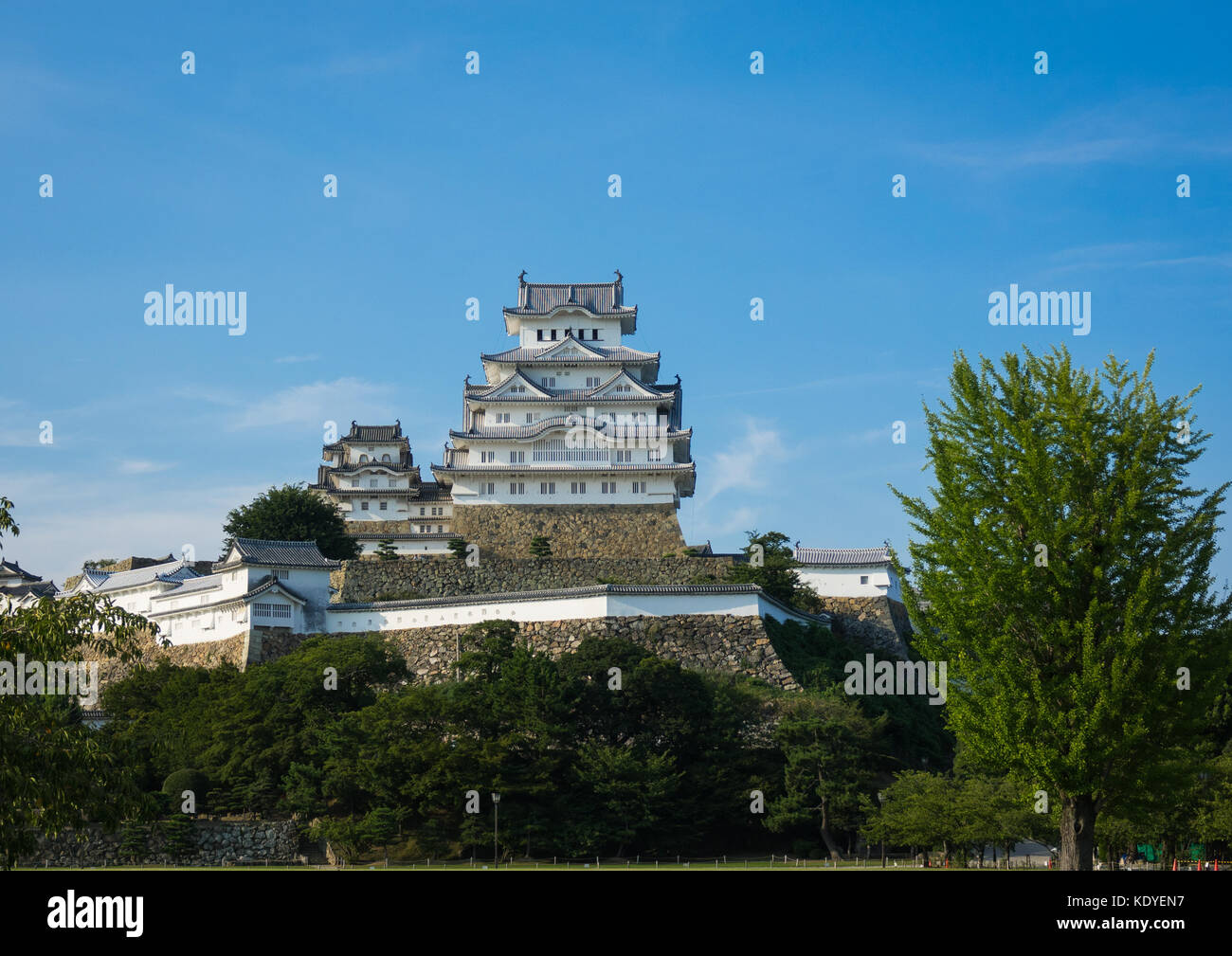 View of Himeji Castle from the entrance pond and bridge, Himeji, Hyogo ...