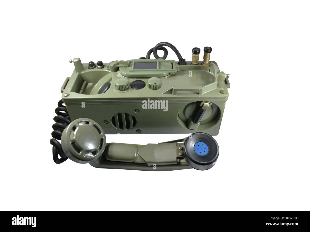 Vintage army field phone on white background Stock Photo - Alamy