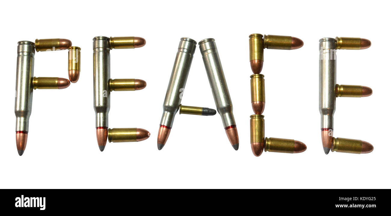 Word peace written with ammunition on white background Stock Photo - Alamy