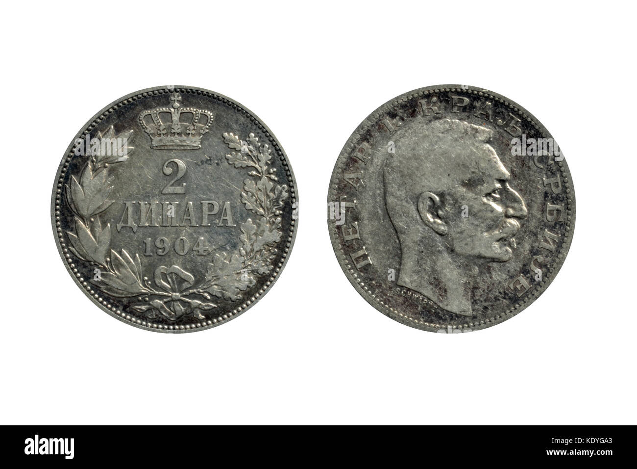 Serbian silver 2 dinars coin made 1904 Stock Photo - Alamy