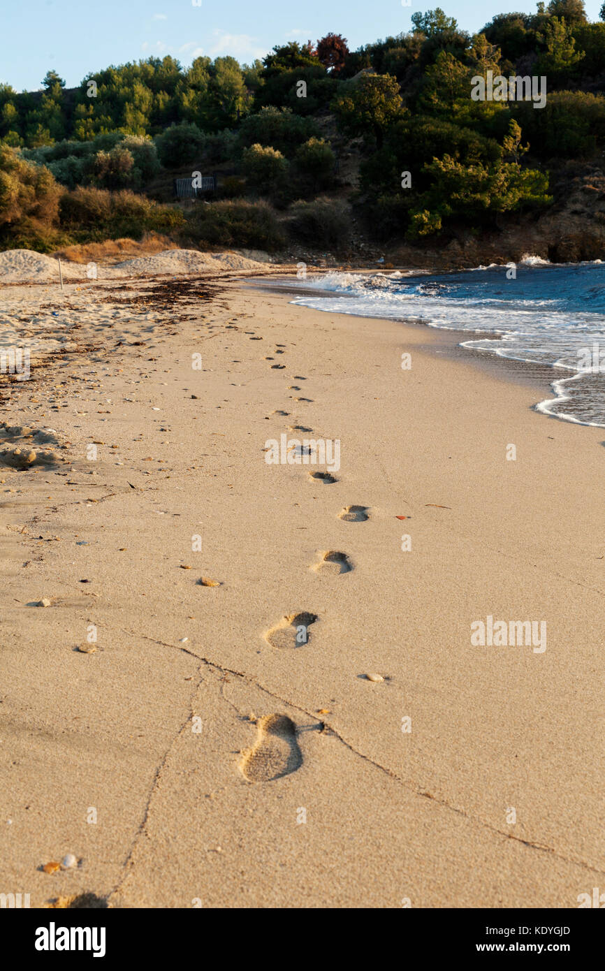 footprint on a send beach in sunset Stock Photo - Alamy