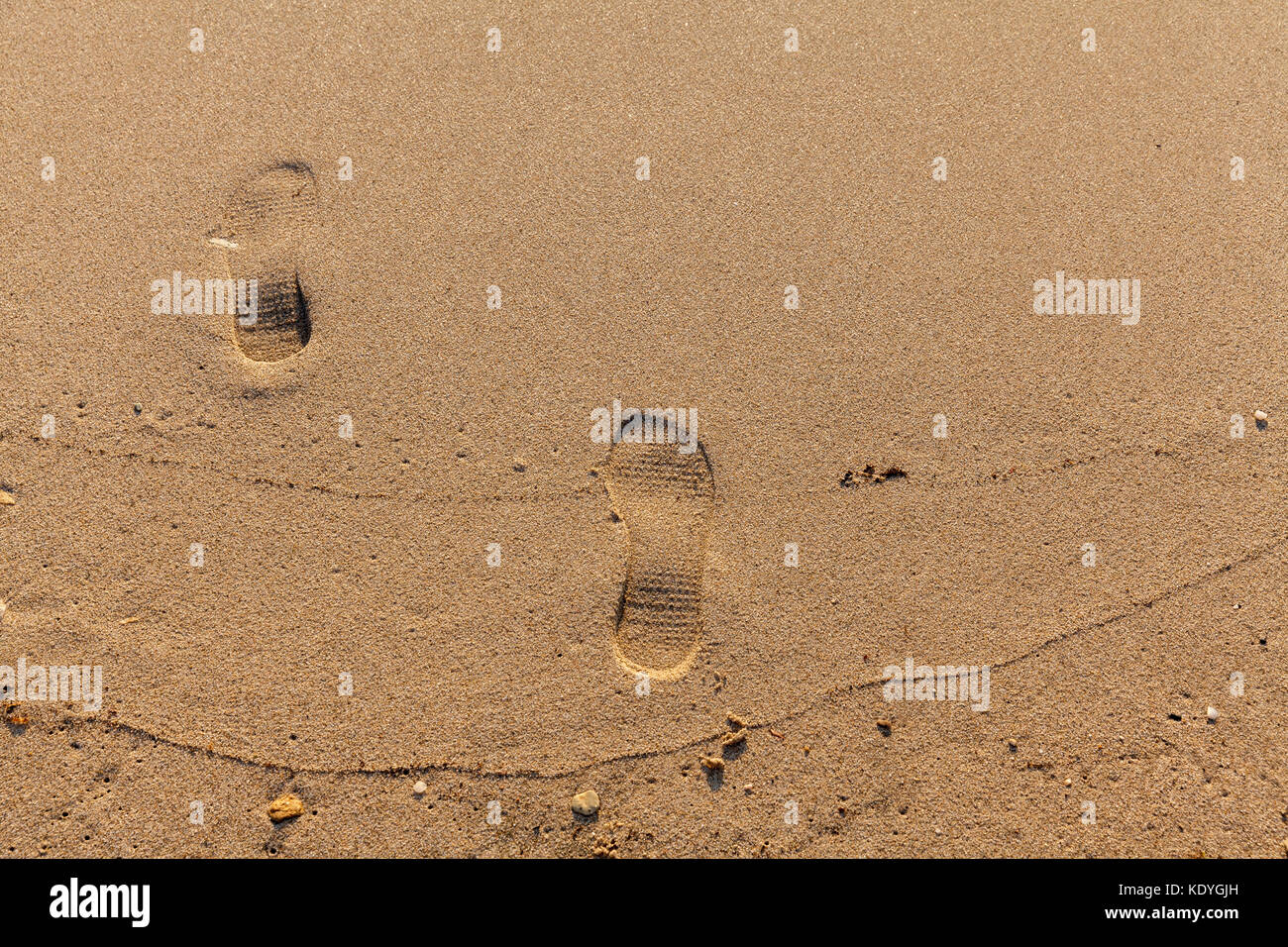 two footprint in send on beach, close up Stock Photo - Alamy