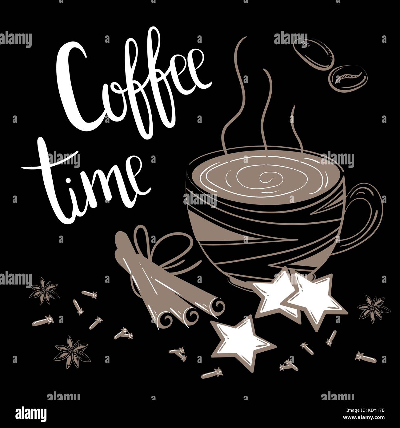 Doodles coffee set. Vector Illustration for breakfast. Coffee time text ...