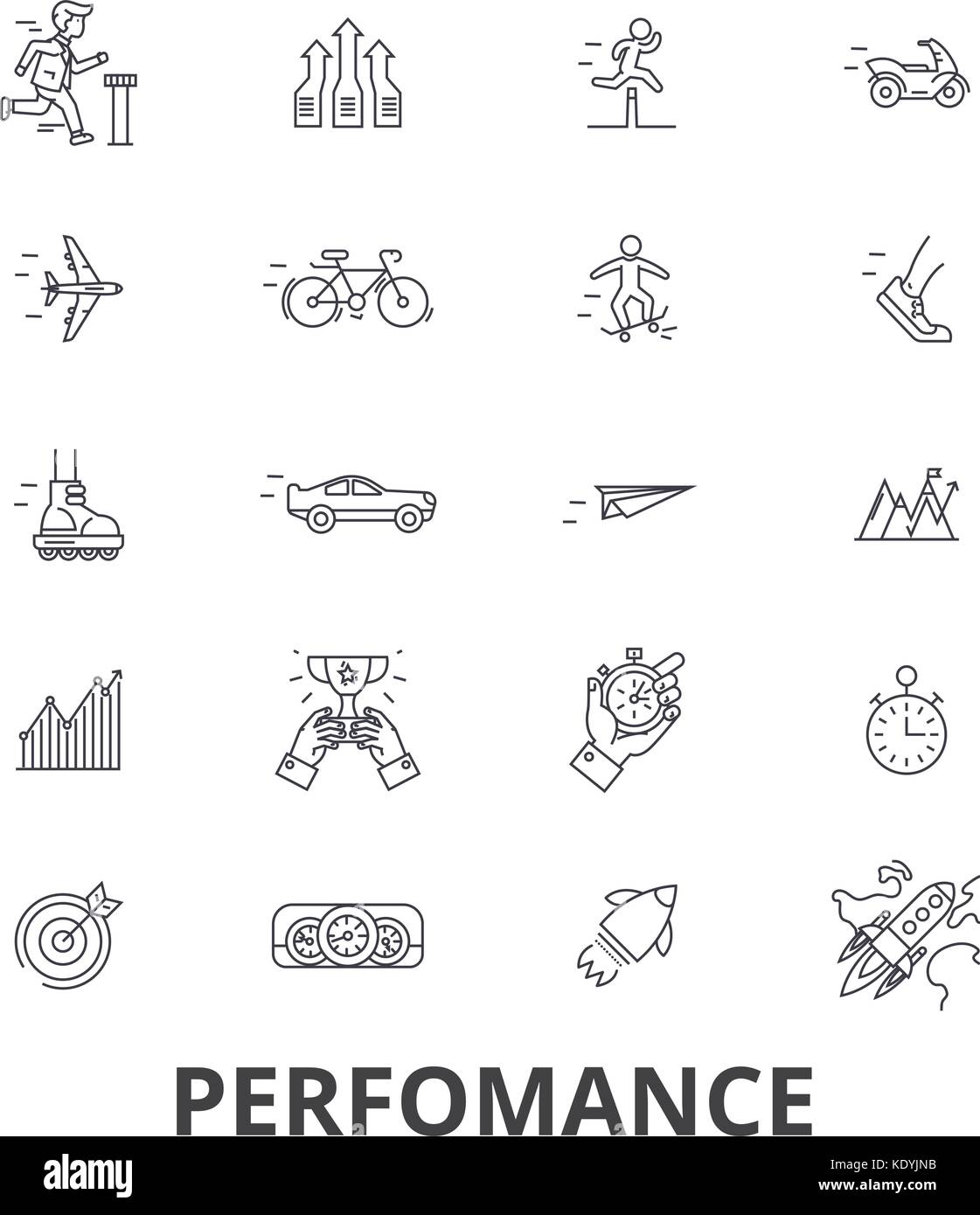 Perfomance, success, achievement, business goal, milestone line icons ...