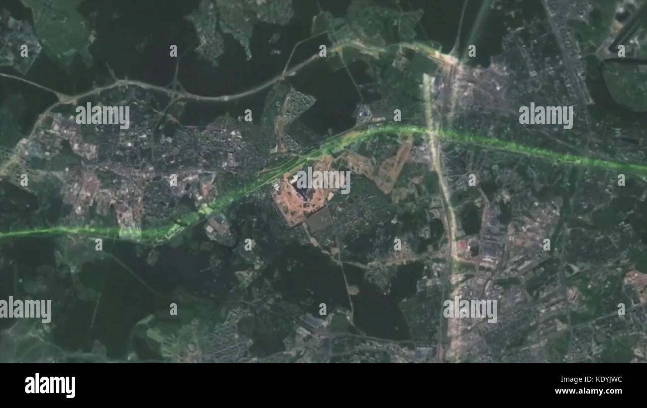 Moscow from space. Animation. View of night Moscow from the plane, or ...