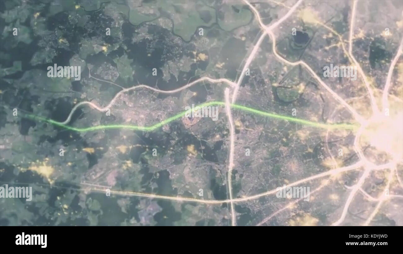 Moscow from space. Animation. View of night Moscow from the plane, or ...