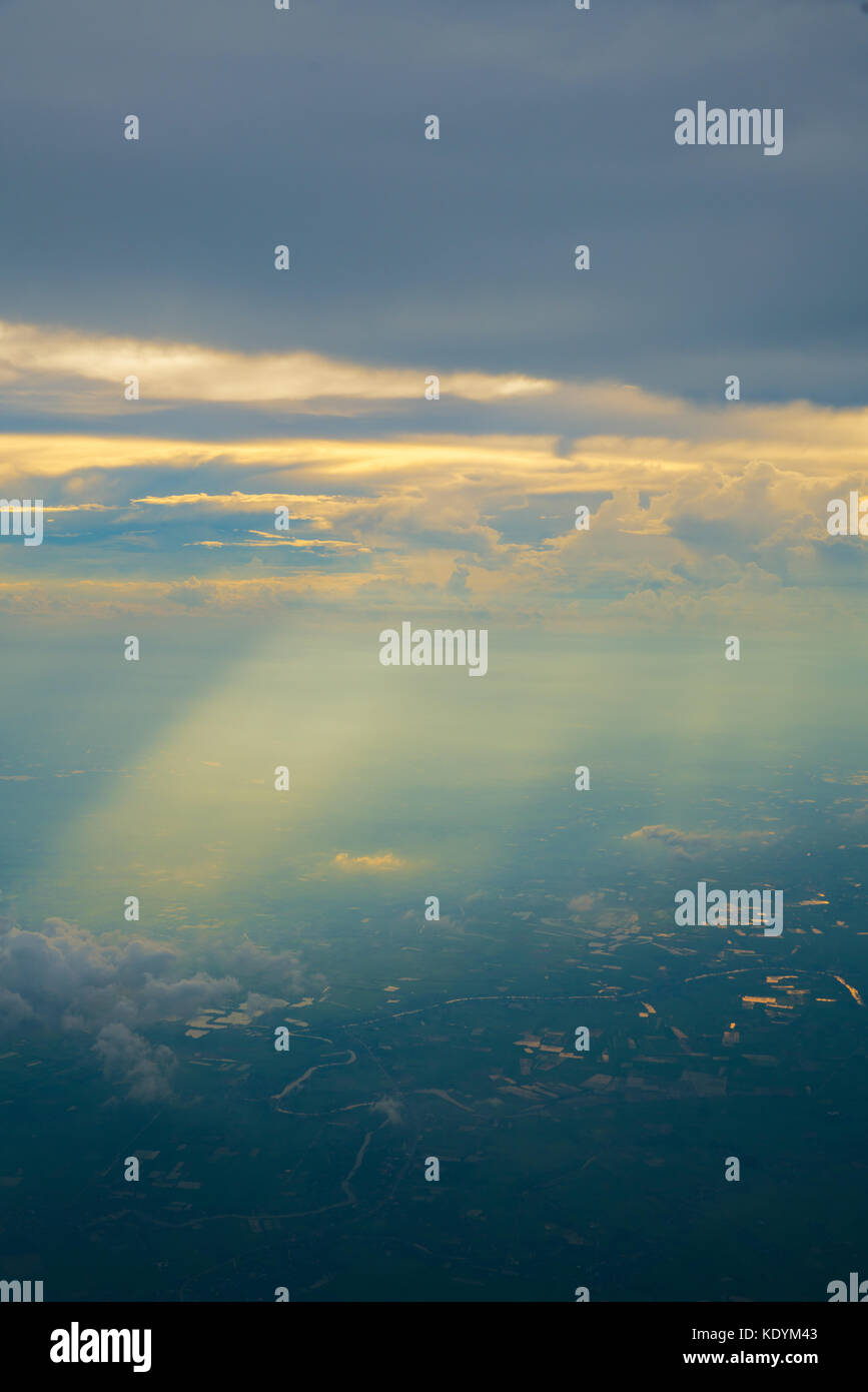view of sunlight shine ray above sky background Stock Photo - Alamy