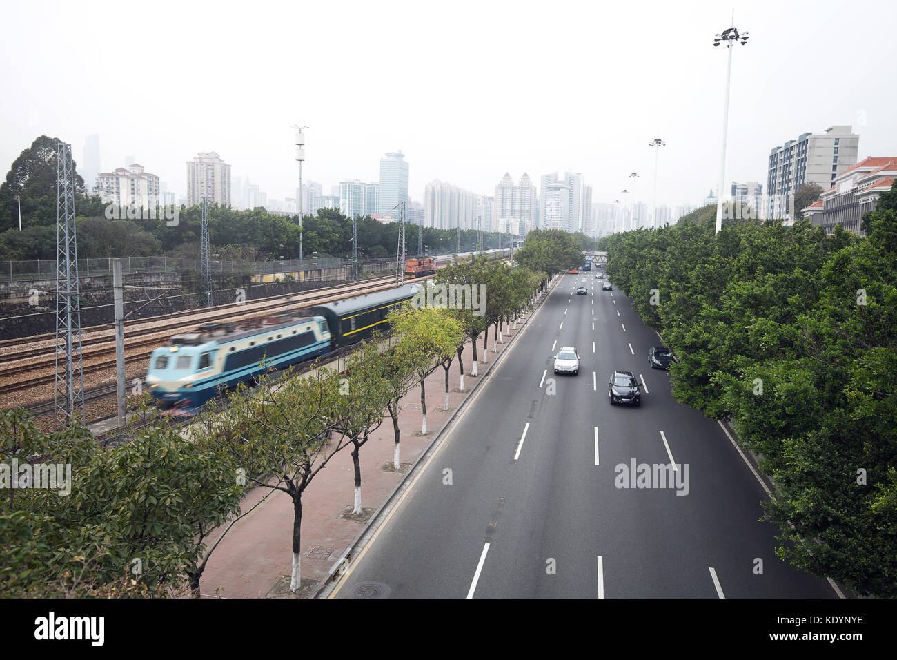 Train track beside road hi-res stock photography and images - Alamy