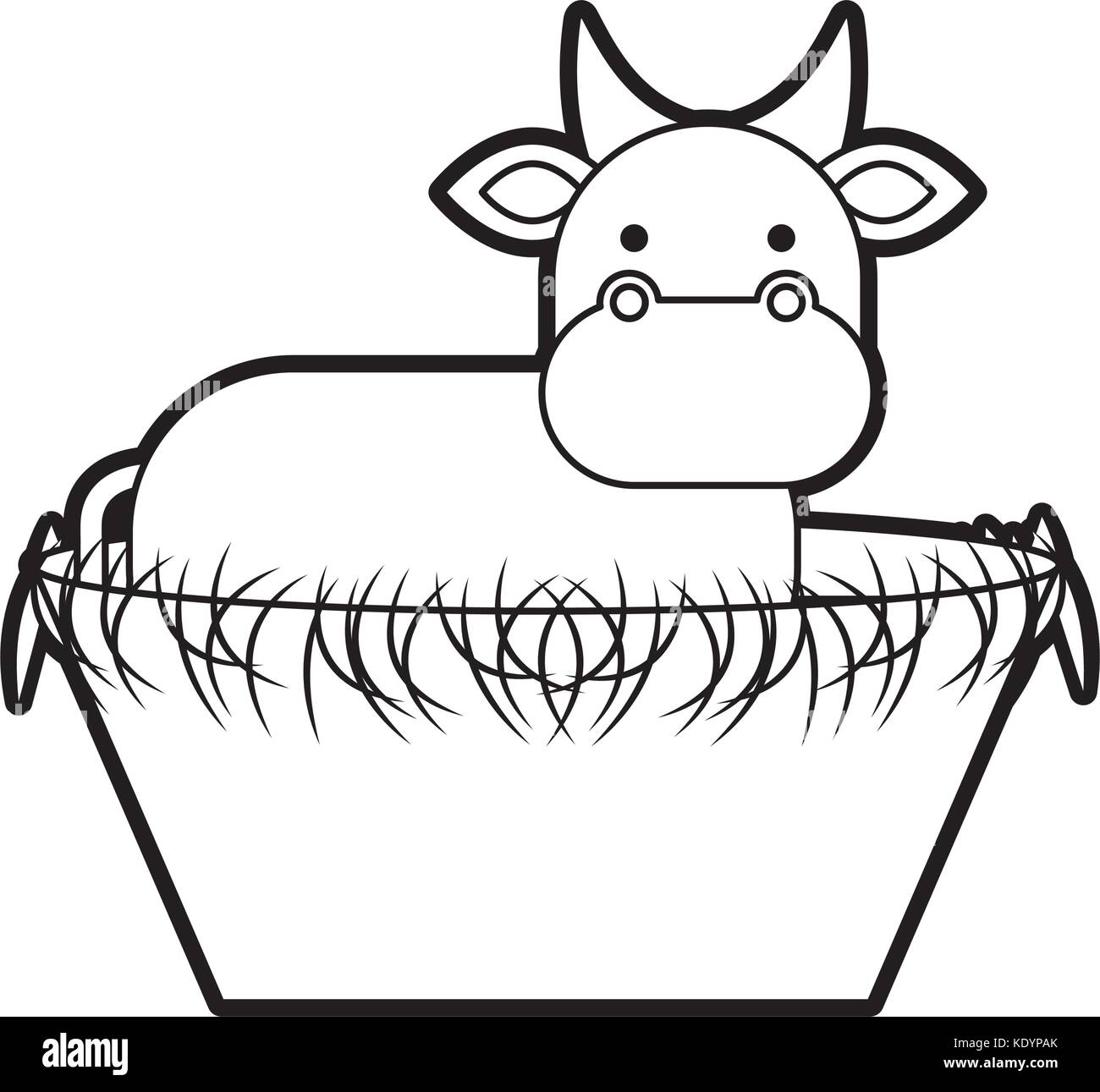 nativity cow in the wooden cradle manger Stock Vector Image & Art - Alamy