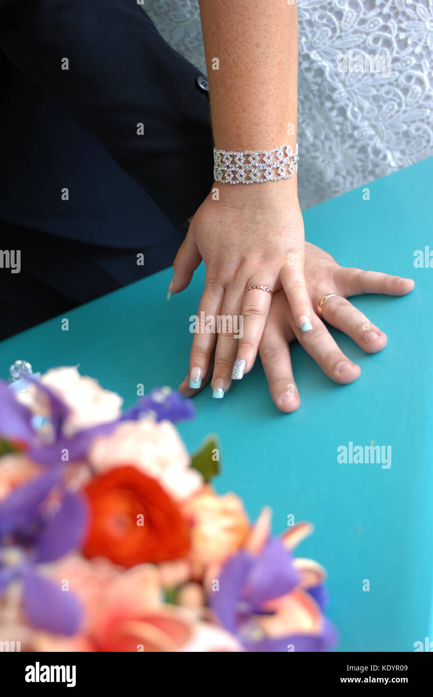 Young Married Couple show their wedding rings Stock Photo - Alamy