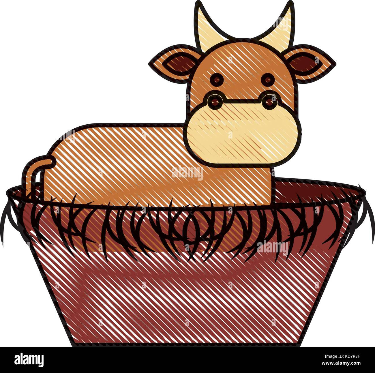 nativity cow in the wooden cradle manger Stock Vector Image & Art - Alamy