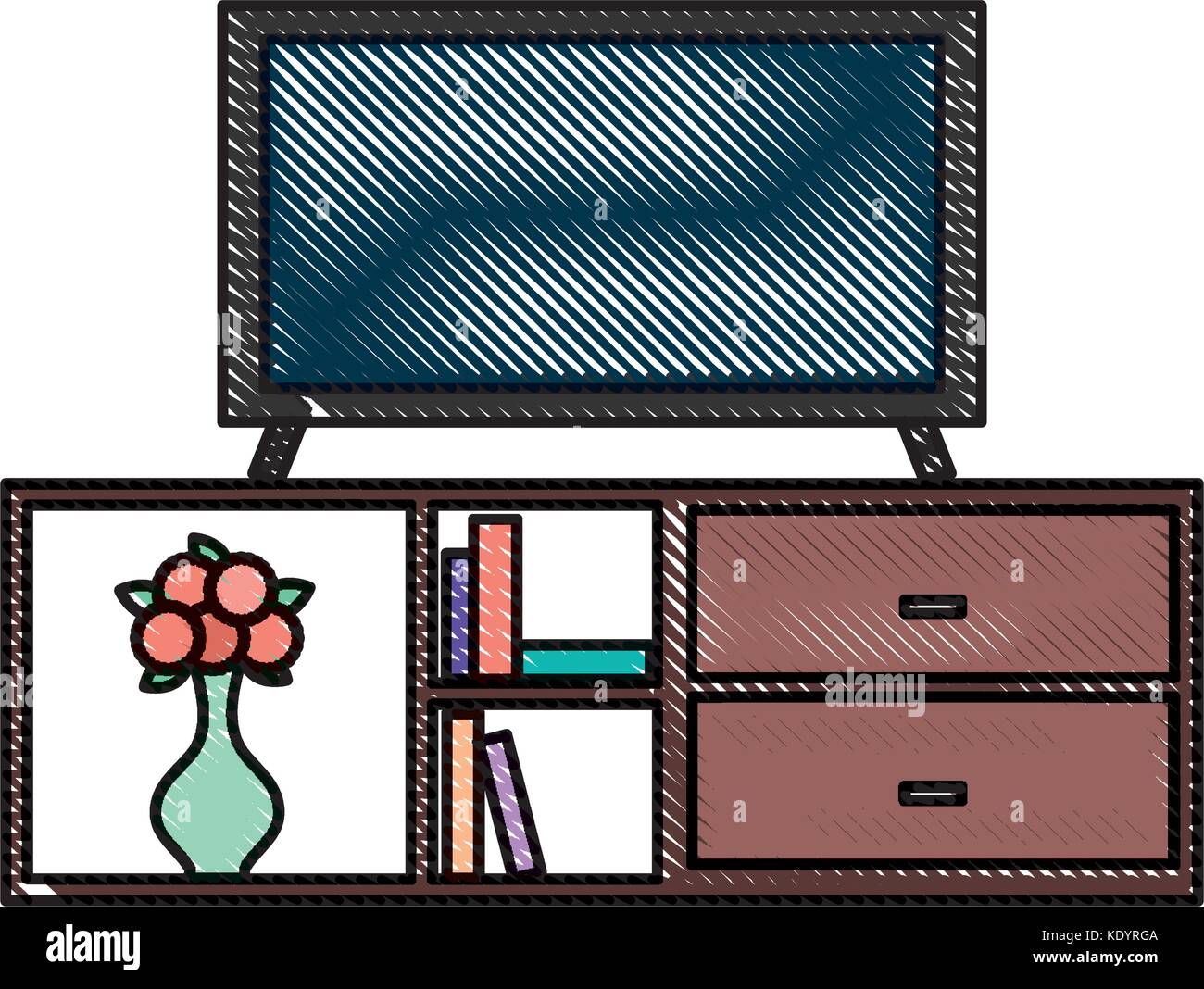 living room interior tv on stand library wooden book shelf flowers ...