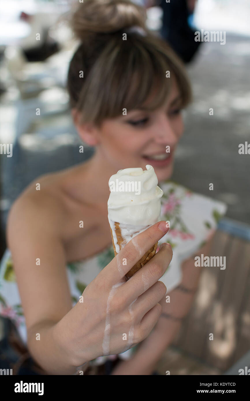 portrait girl with ice cream Stock Photo - Alamy