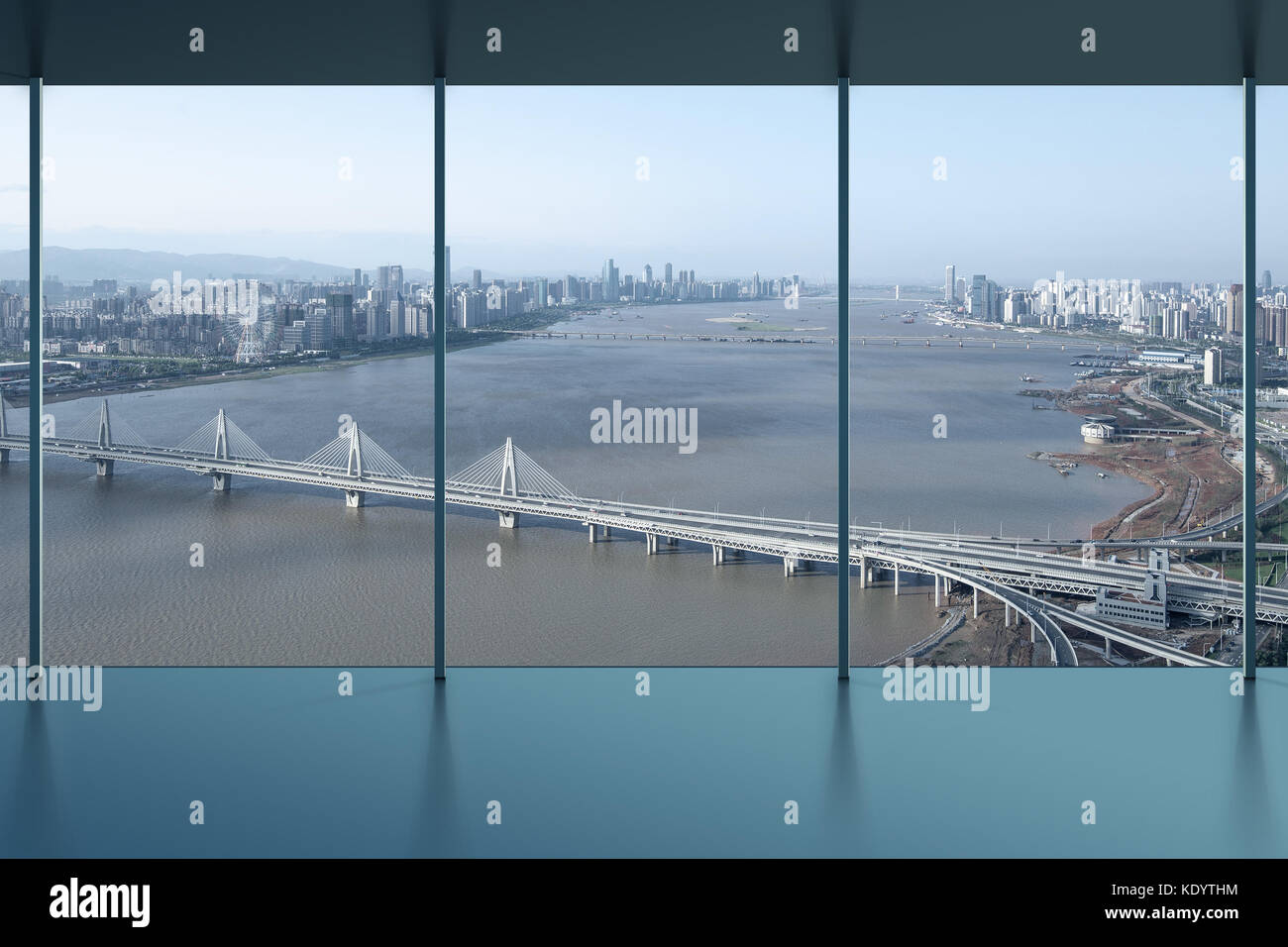 Aerial view of city buildings and river, China Nanchang Stock Photo - Alamy
