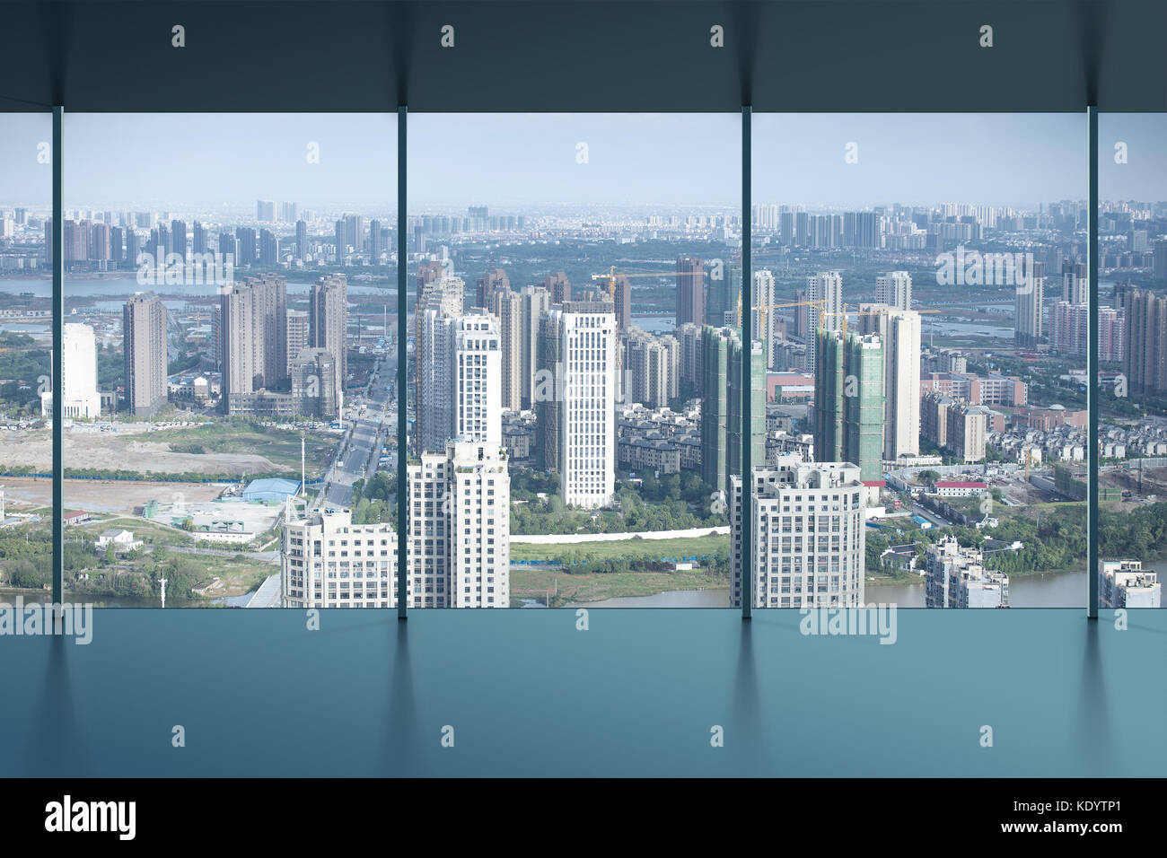 Aerial view of city buildings and river, China Nanchang Stock Photo - Alamy