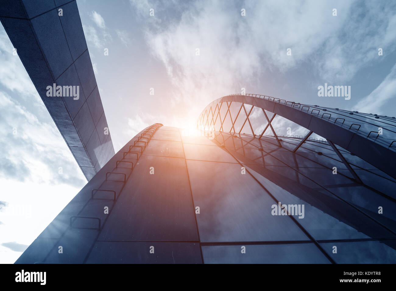 Bright outlook for business. Modern office block with sunny beautiful ...