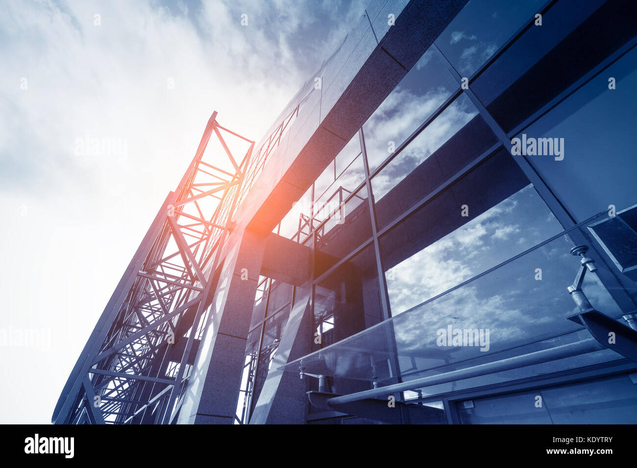 Bright outlook for business. Modern office block with sunny beautiful ...