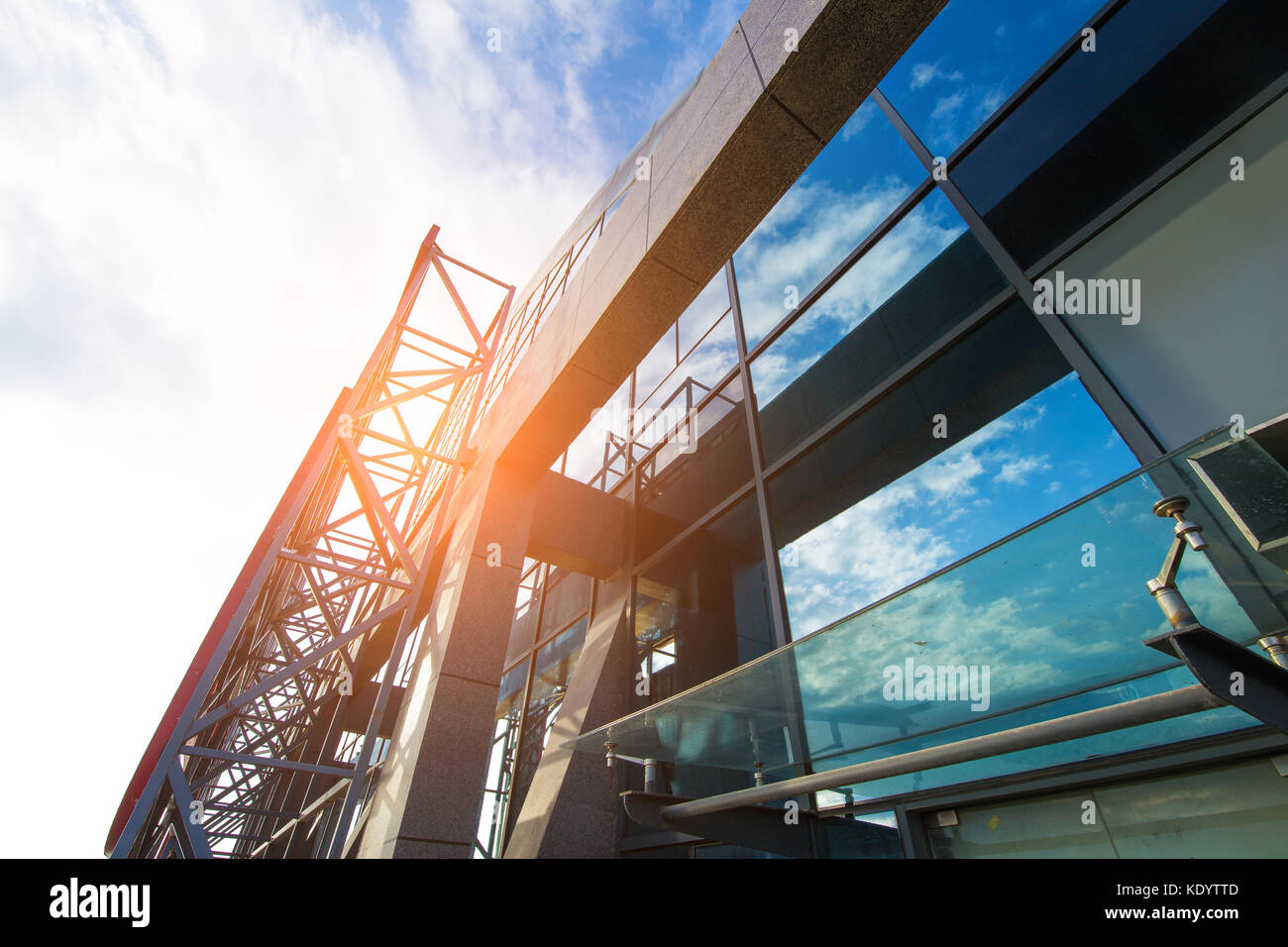 Bright outlook for business. Modern office block with sunny beautiful ...