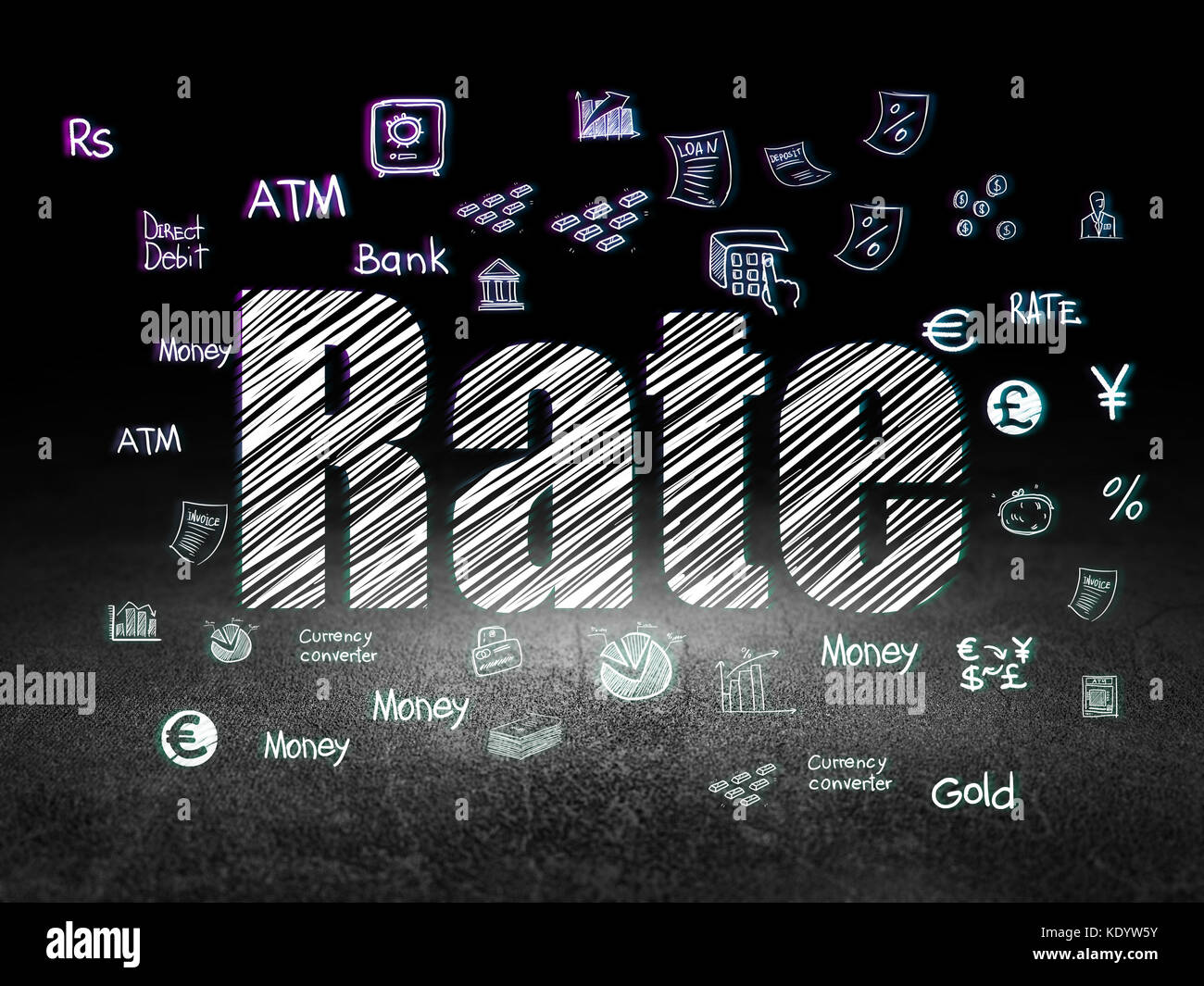 Currency concept: Rate in grunge dark room Stock Photo - Alamy