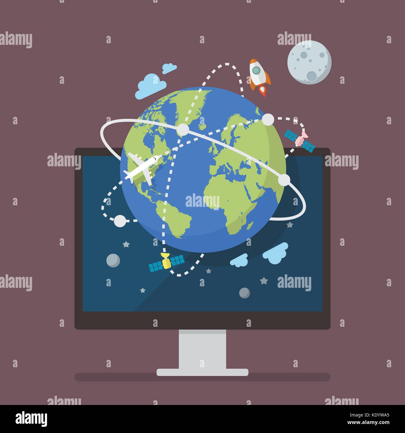Global network connection from computer screen. Vector illustration ...