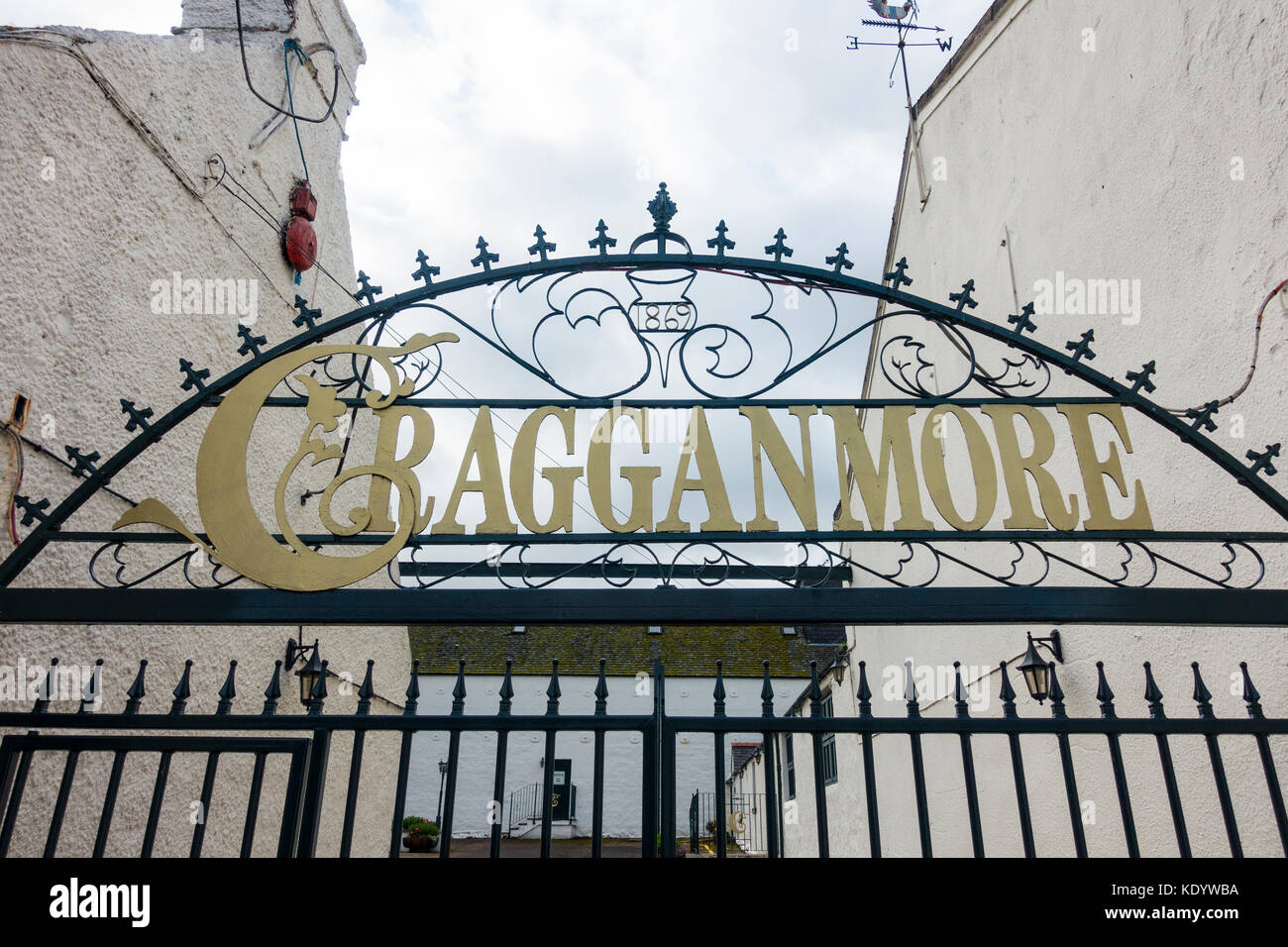 Locked gated entrance to Cragganmore Distillery in the village of ...
