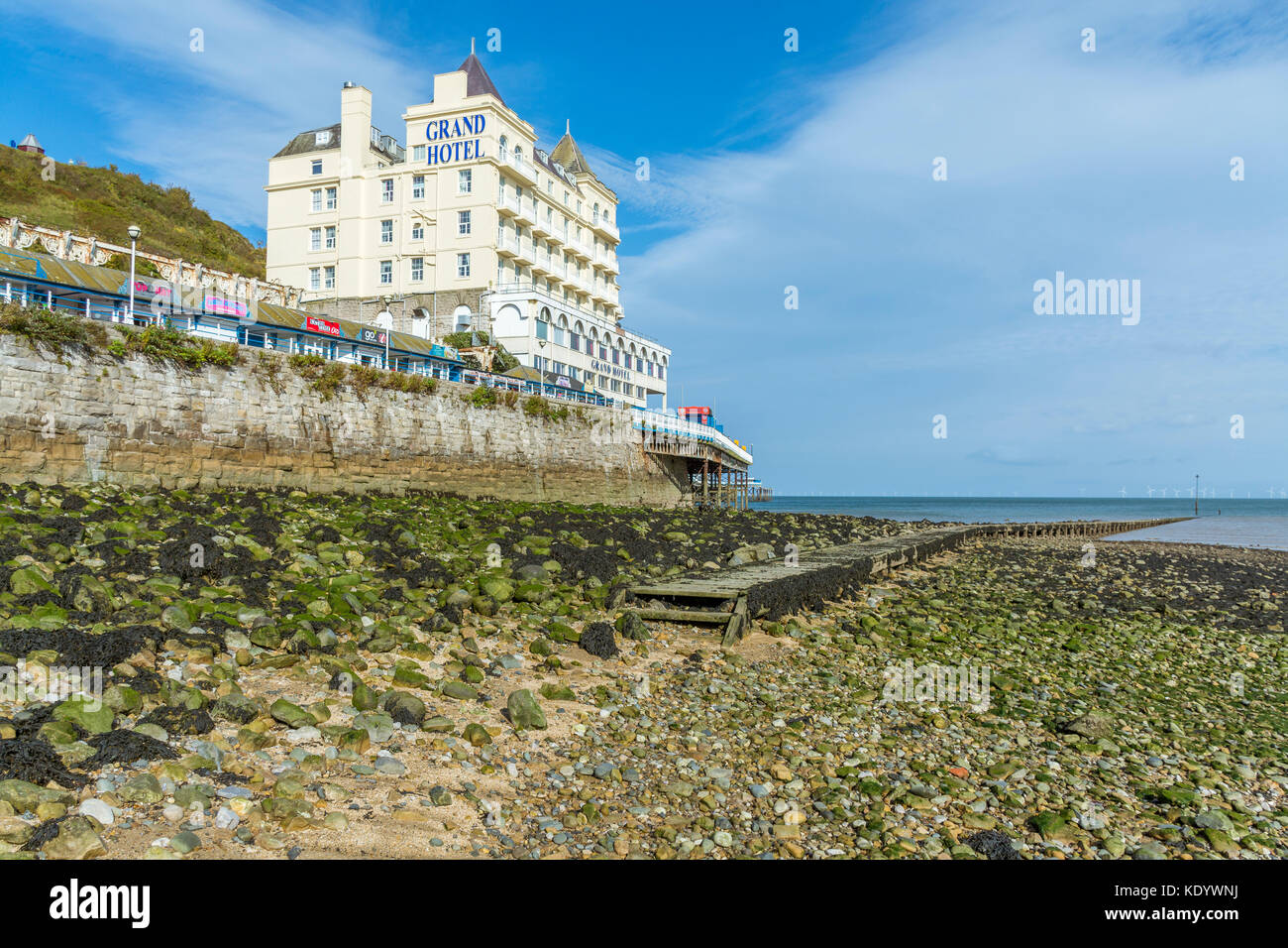 A view of the Grand Hotel and Pier at Llandudno in North Wales Stock ...