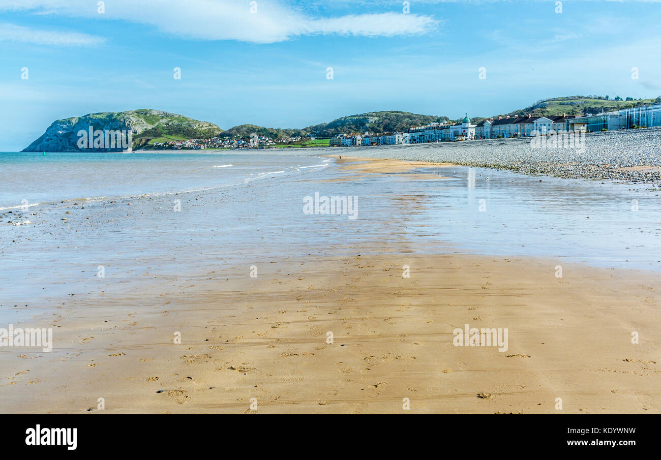 A view of the seafront and Little Orme at Llandudno in North Wales ...