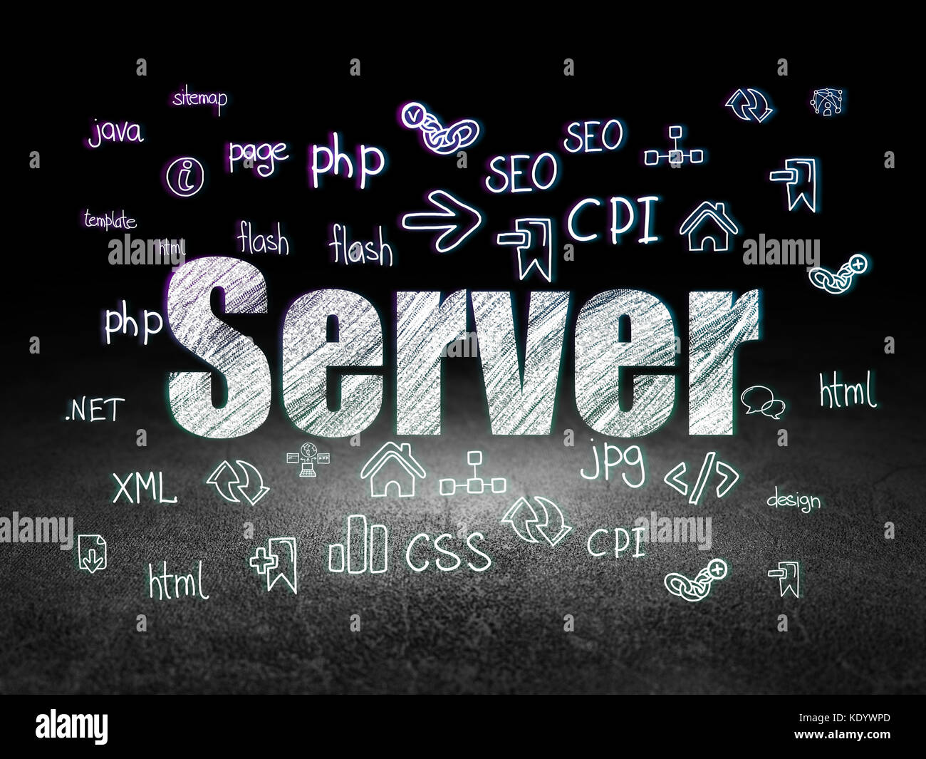 Web development concept: Server in grunge dark room Stock Photo - Alamy