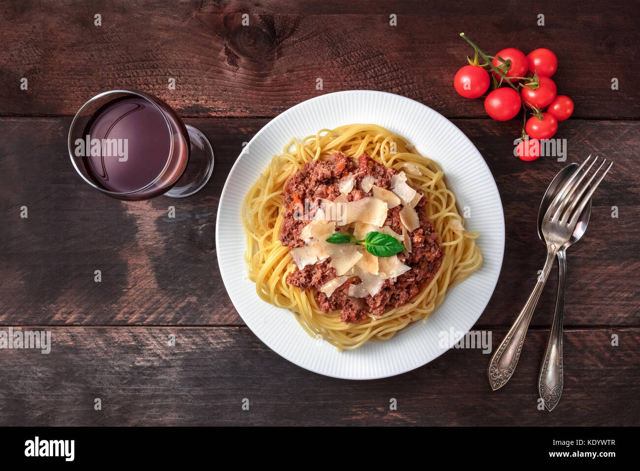 Pasta bolognese on rustic background with copyspace Stock Photo - Alamy