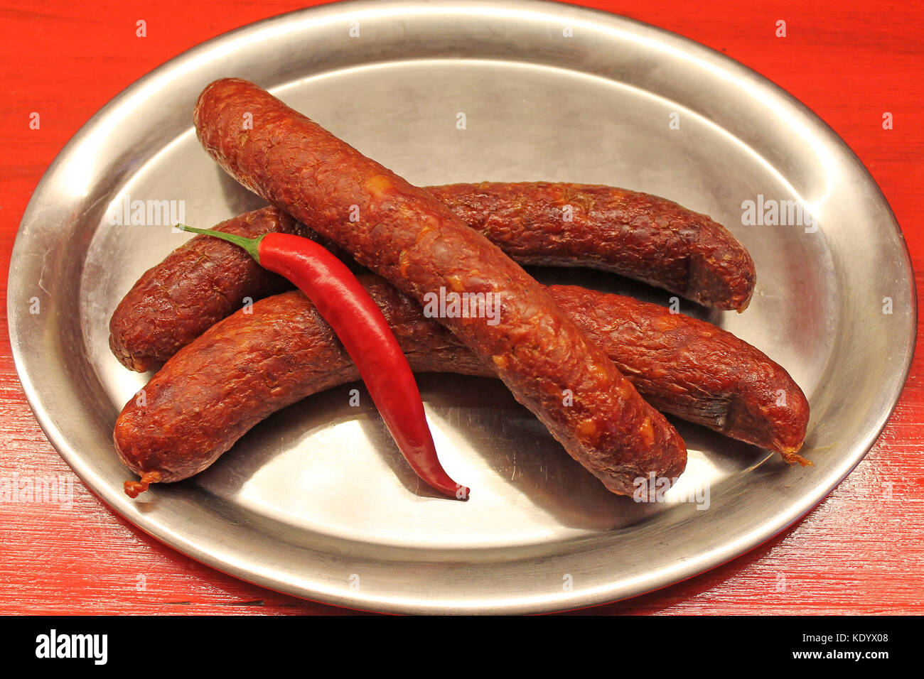 Chilli Sausage Salami Stock Photo - Alamy