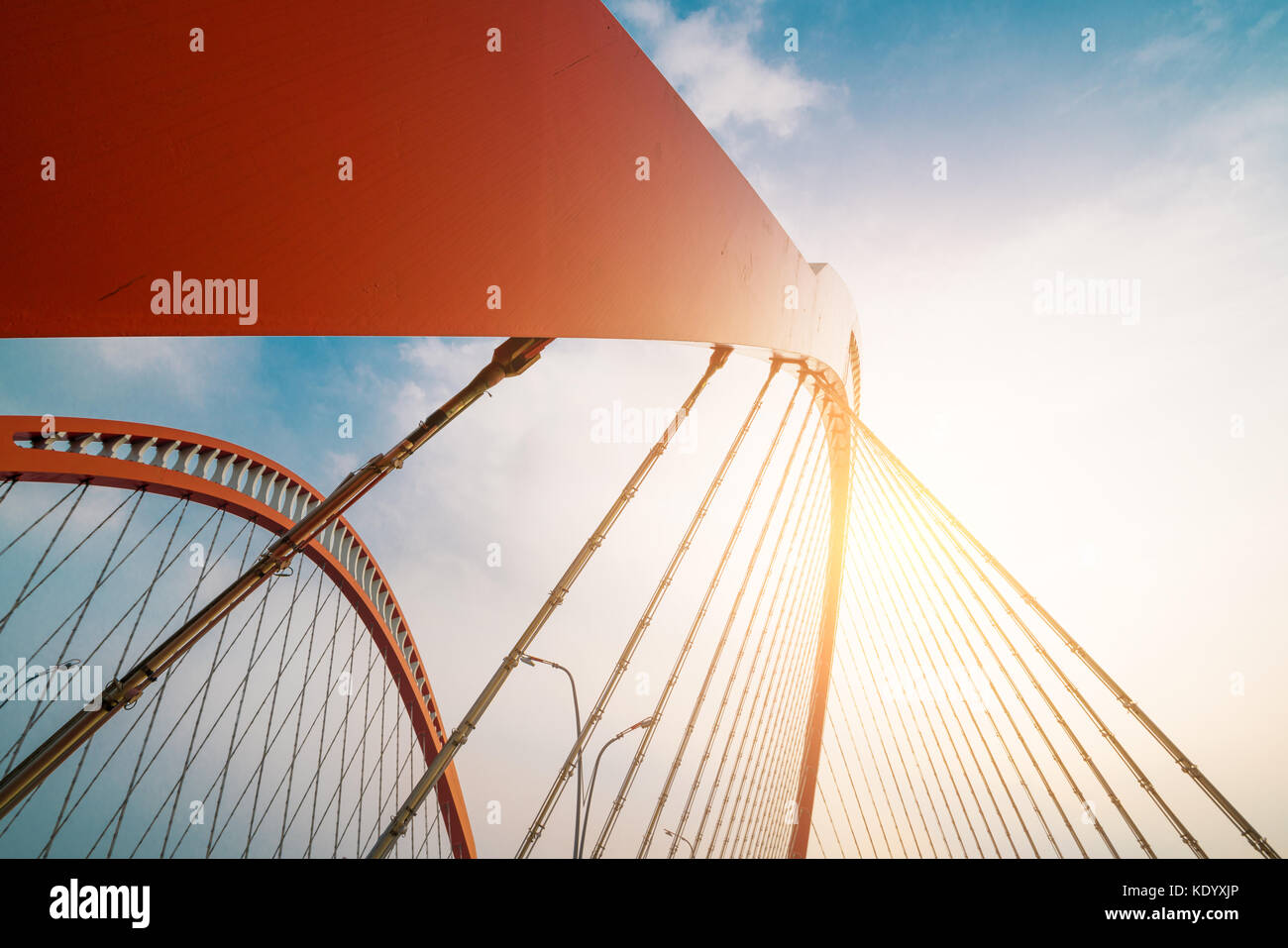 Steel construction of red bridge Stock Photo - Alamy
