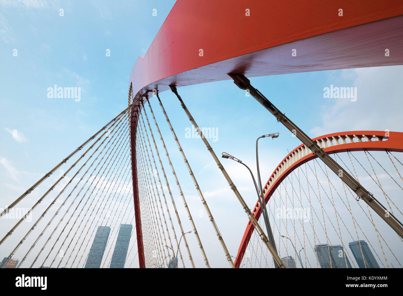 Steel construction of red bridge Stock Photo - Alamy