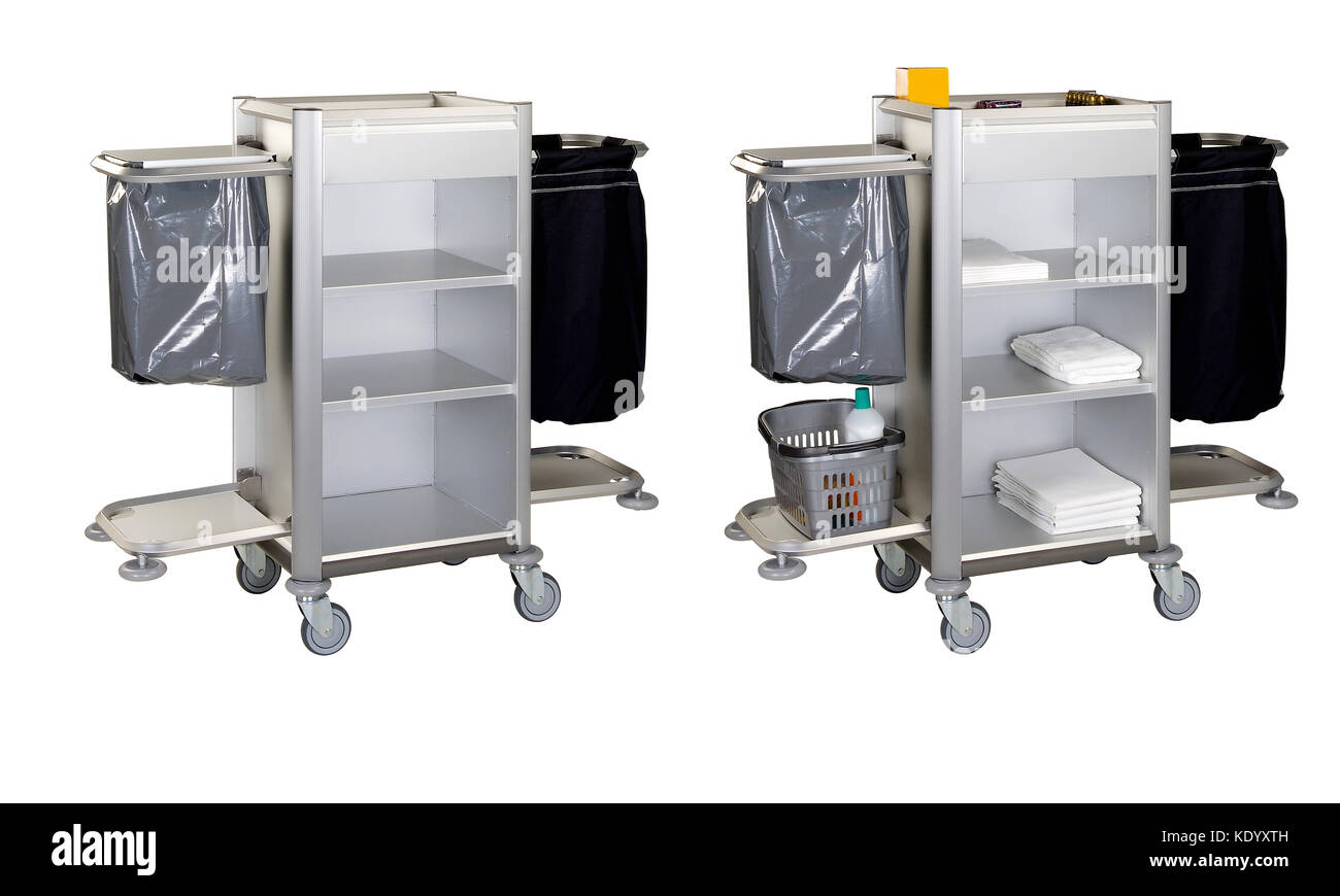 The hotel cleaning tool cart isolated with path Stock Photo - Alamy