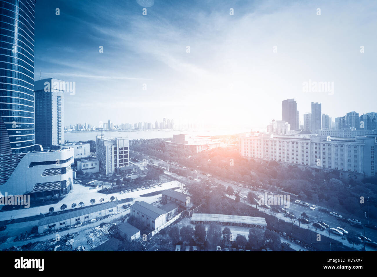 Aerial view of city buildings and river, China Nanchang Stock Photo - Alamy