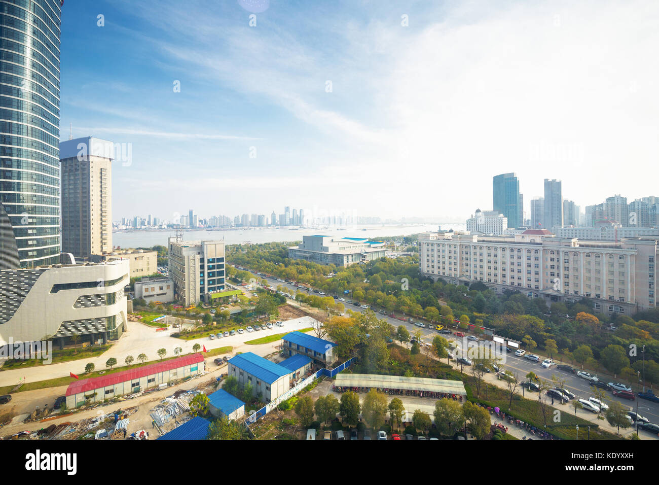Aerial view of city buildings and river, China Nanchang Stock Photo - Alamy