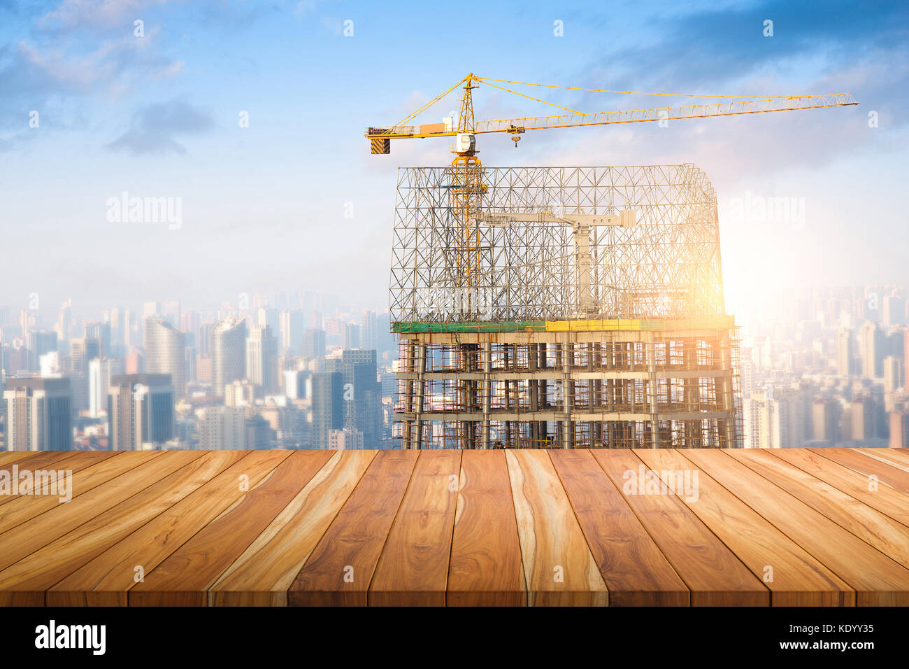 Building of a skyscraper with two tower cranes Stock Photo - Alamy