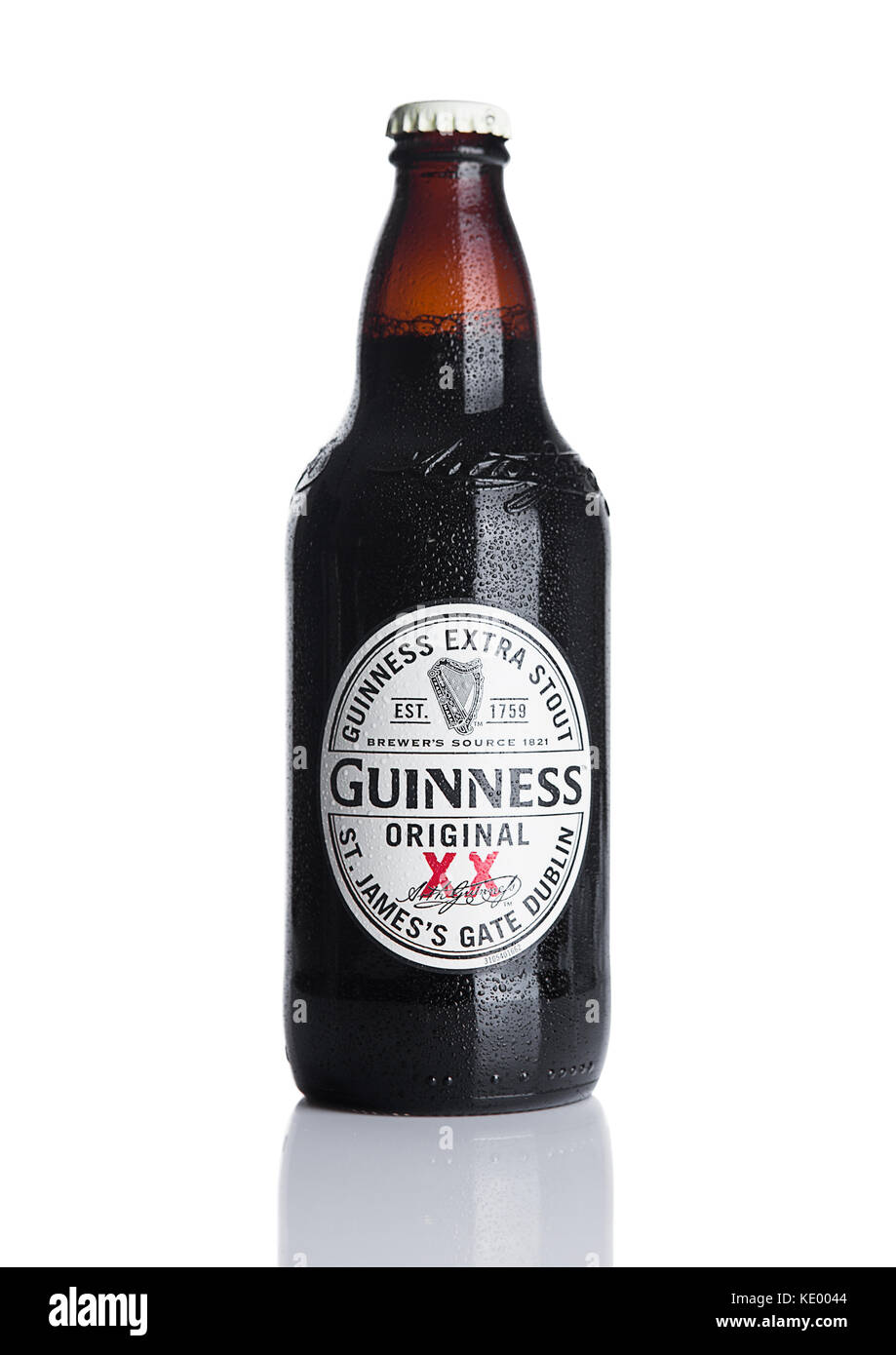 LONDON, UK - NOVEMBER 29, 2016: Guinness extra stout beer bottle on ...