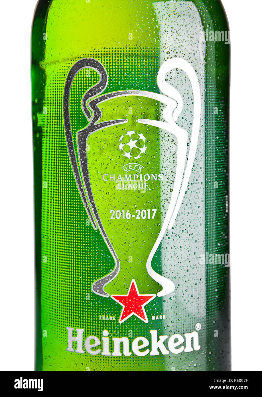 LONDON,UK -NOVEMBER 01, 2016: Bottle of Heineken Lager Beer on white ...