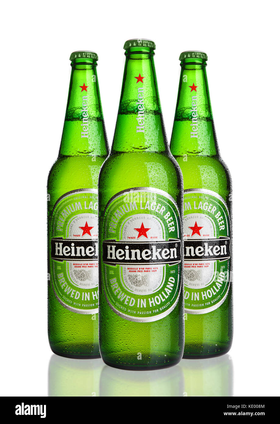 LONDON,UK -OCTOBER 23, 2016: Bottles of Heineken Lager Beer on white ...