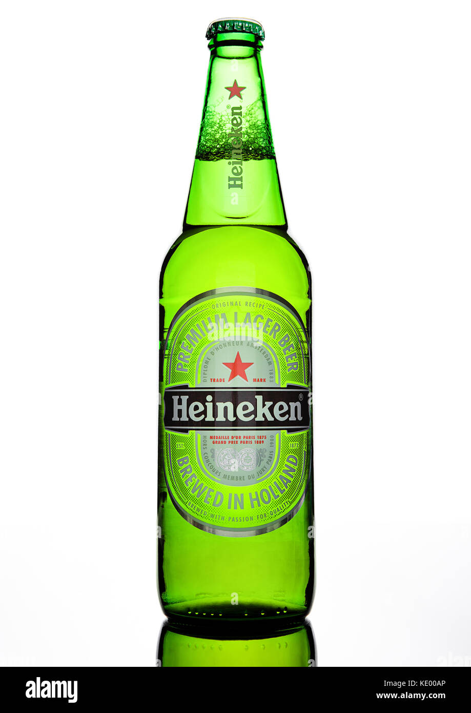 LONDON,UK -OCTOBER 23, 2016: Bottle of Heineken Lager Beer on white ...