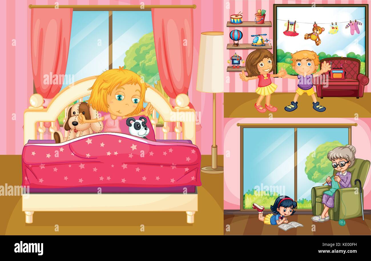 Kids Doing Different Activities At Home Illustration Stock Vector Image 