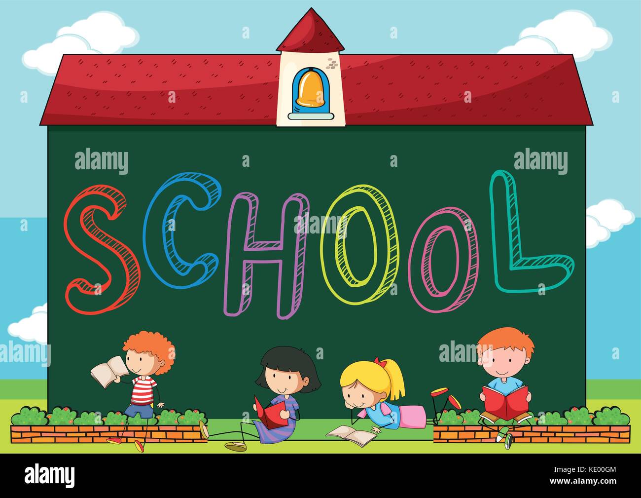Children reading books at school illustration Stock Vector Image & Art ...
