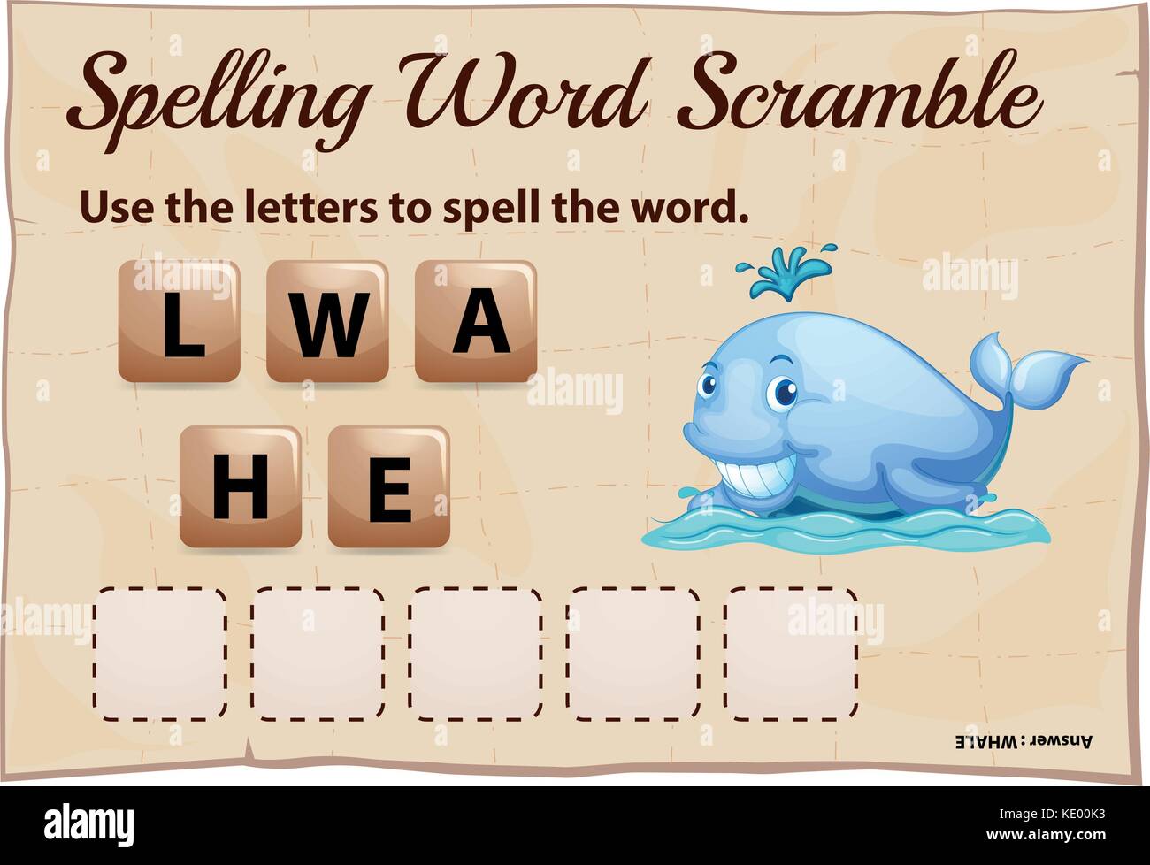 Spelling word scrable game with word whale illustration Stock Vector ...