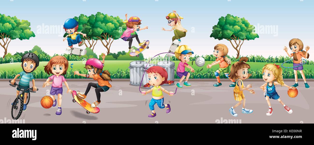 Many children playing in the park illustration Stock Vector Image & Art ...