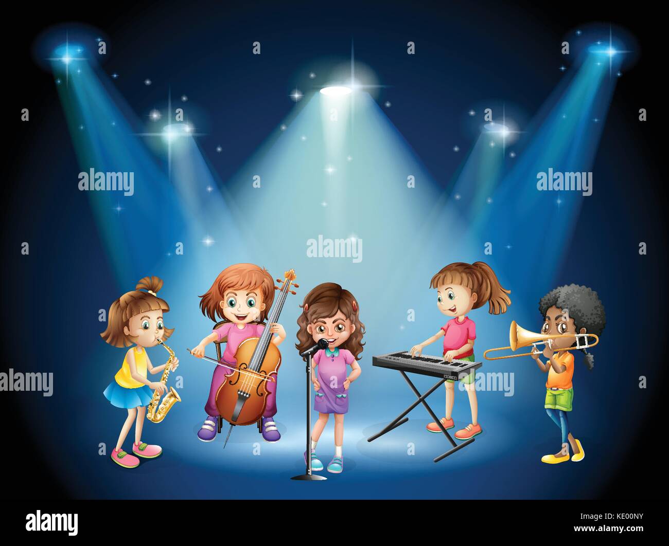 Children playing music in concert illustration Stock Vector Image & Art ...