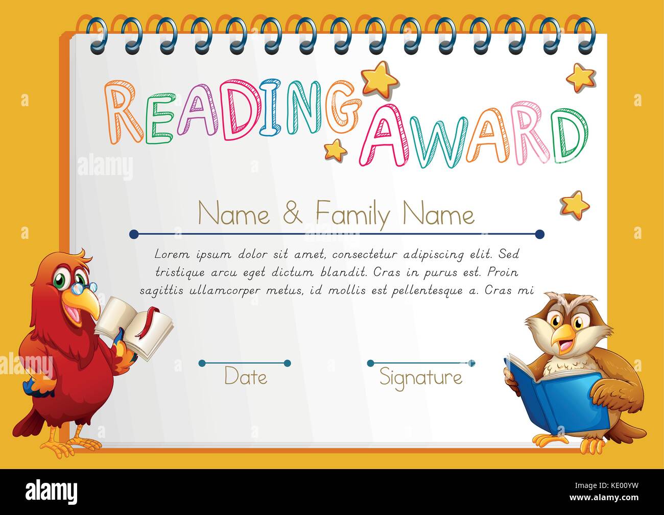 Certificate template for reading award illustration Stock Vector Image ...