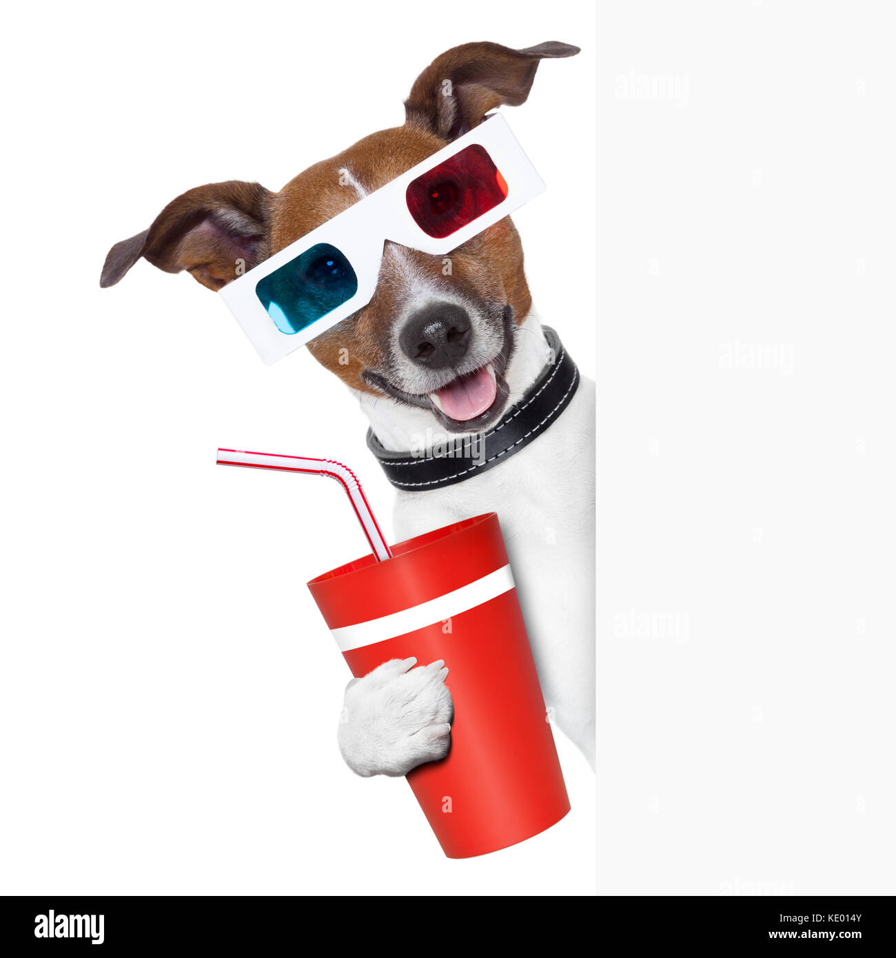 3d glasses dog with coke with side banner Stock Photo - Alamy