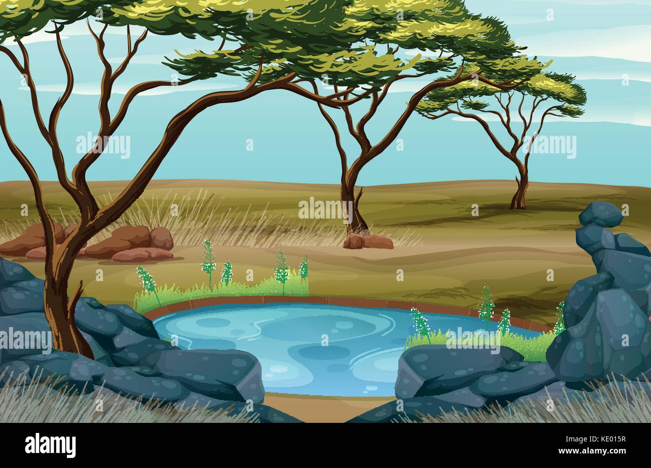Scene with small pond in the field illustration Stock Vector Image ...